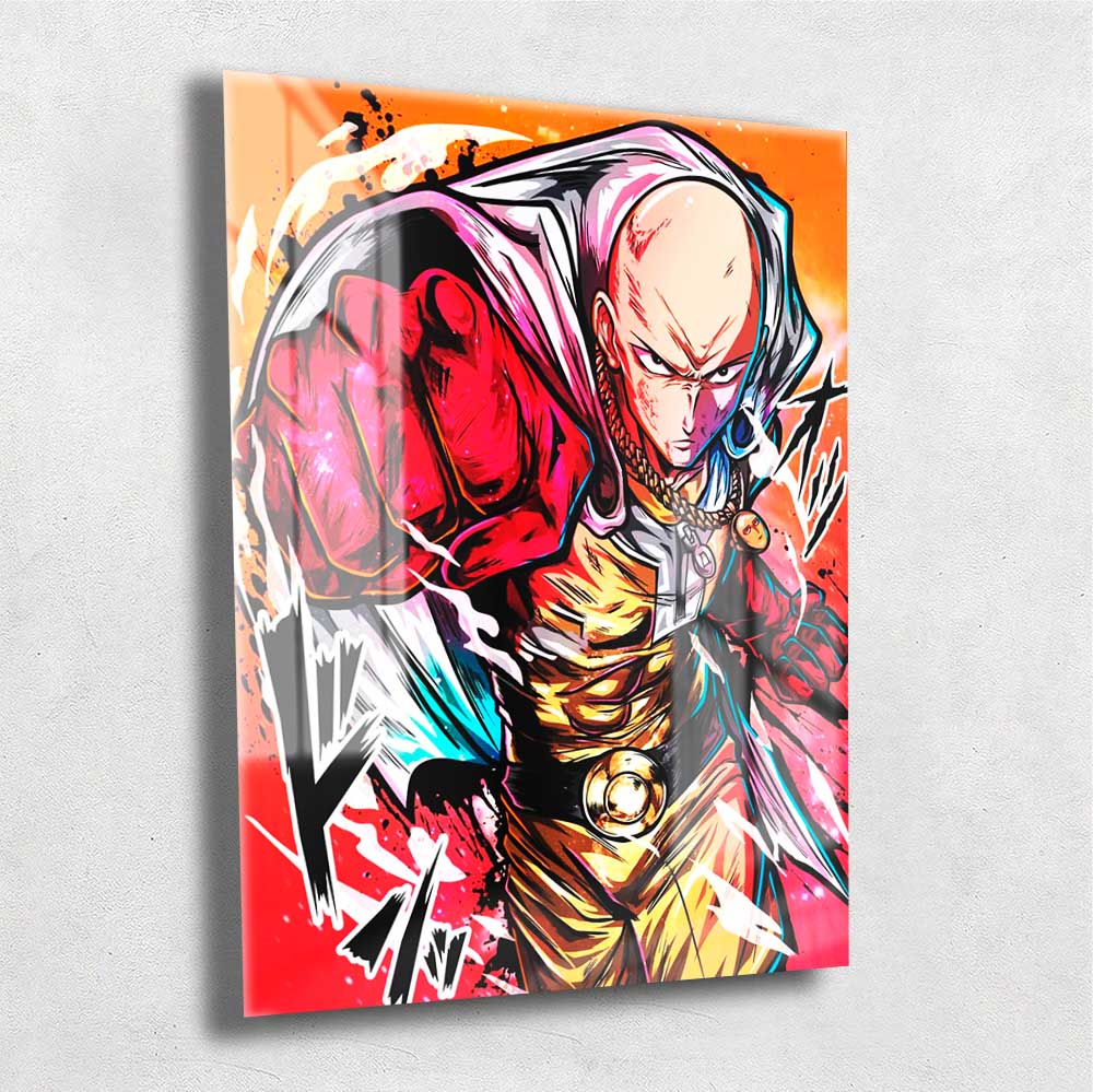 Quadro Metalizado Saitama Anime One Punch Man Placa Decorativa Brilhan